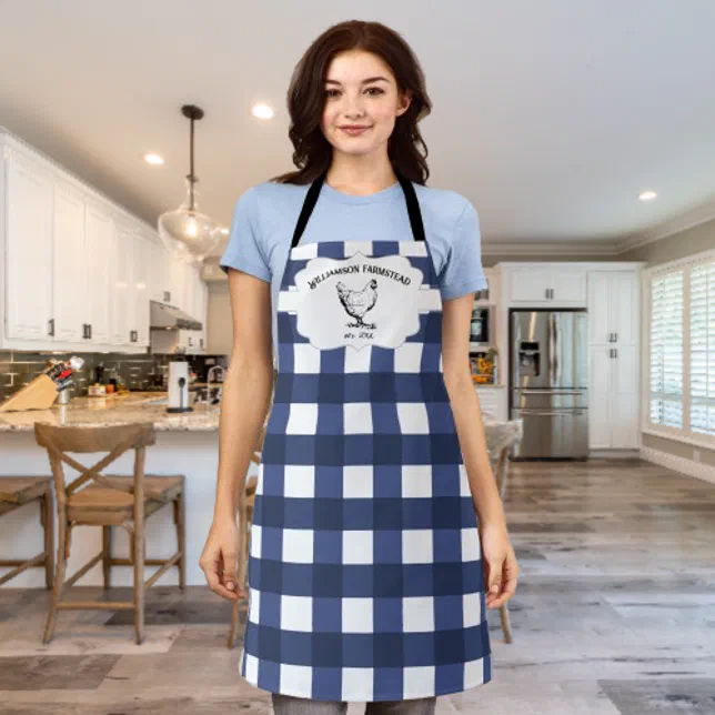 Blue Buffalo Plaid Farm Chicken Apron | Zazzle