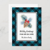 Blue Buffalo Plaid Holiday Greetings from New Home Announcement ...