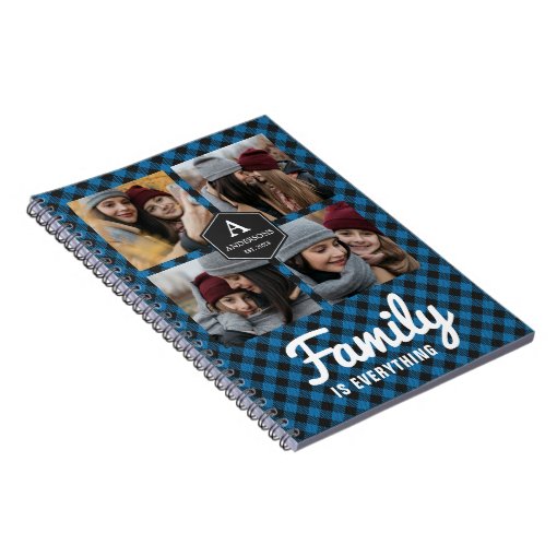 Blue Buffalo Plaid Lumberjack Family Photo Collage Notebook | Zazzle