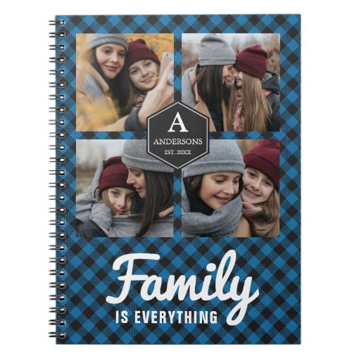 Blue Buffalo Plaid Lumberjack Family Photo Collage Notebook | Zazzle