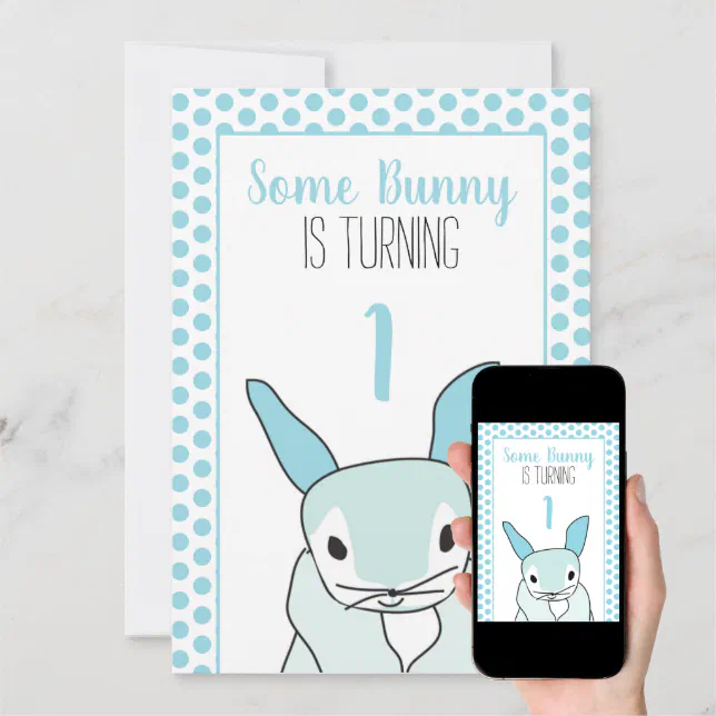 Blue Bunny First 1st Birthday Invitation | Zazzle