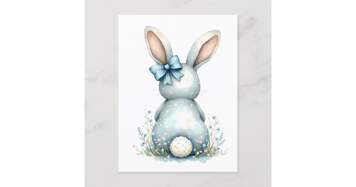 Blue Bunny Tail Cottontail Easter Bunny with Eggs Postcard | Zazzle