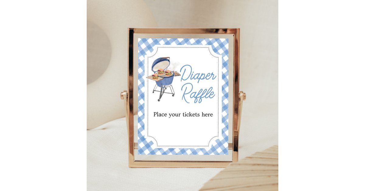 Blue Burger BBQ Baby Shower Diaper Raffle Poster | Zazzle