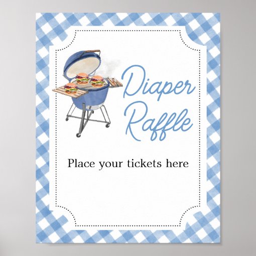 Blue Burger BBQ Baby Shower Diaper Raffle Poster | Zazzle