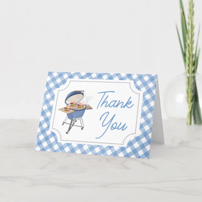 Blue Burger BBQ Baby Shower Thank You Card | Zazzle