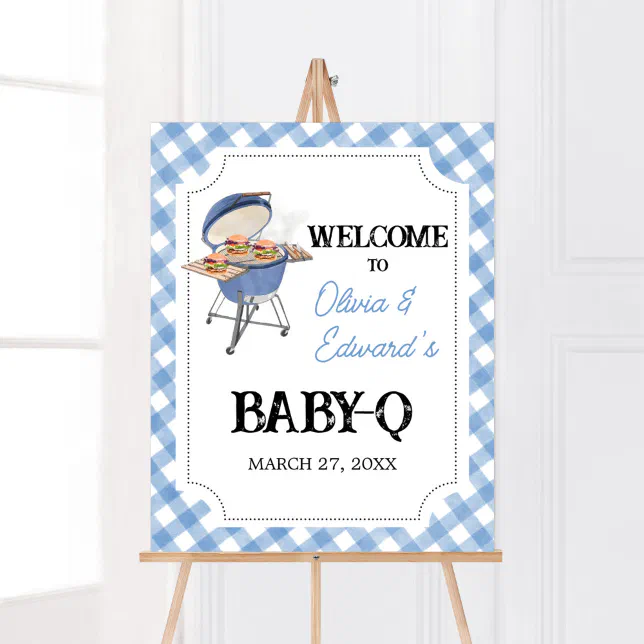 Blue Burger BBQ Baby Shower Welcome Sign | Zazzle