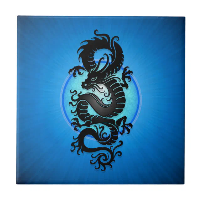 Blue Burst Chinese Dragon Tile | Zazzle