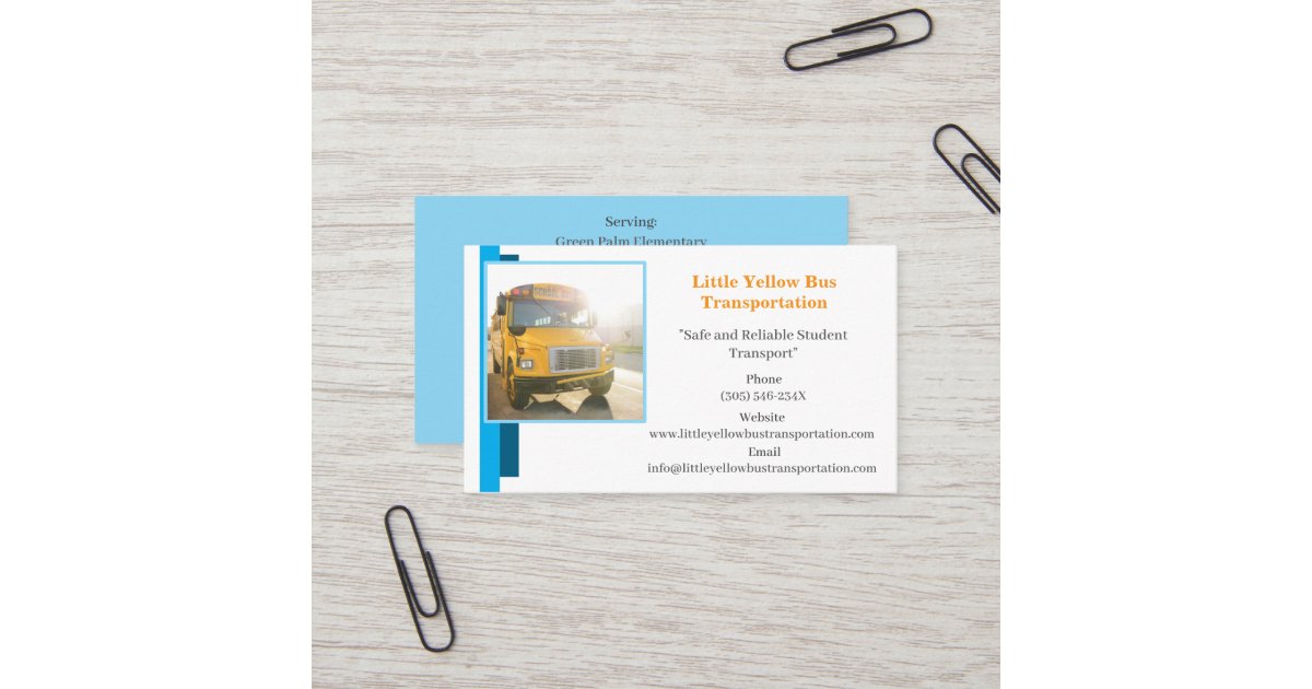 Blue Bus Driver Yellow School Bus Business Card | Zazzle