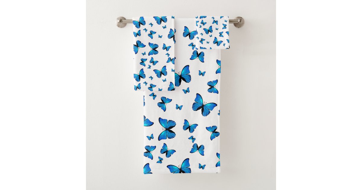 Blue butterflies bath towel set | Zazzle