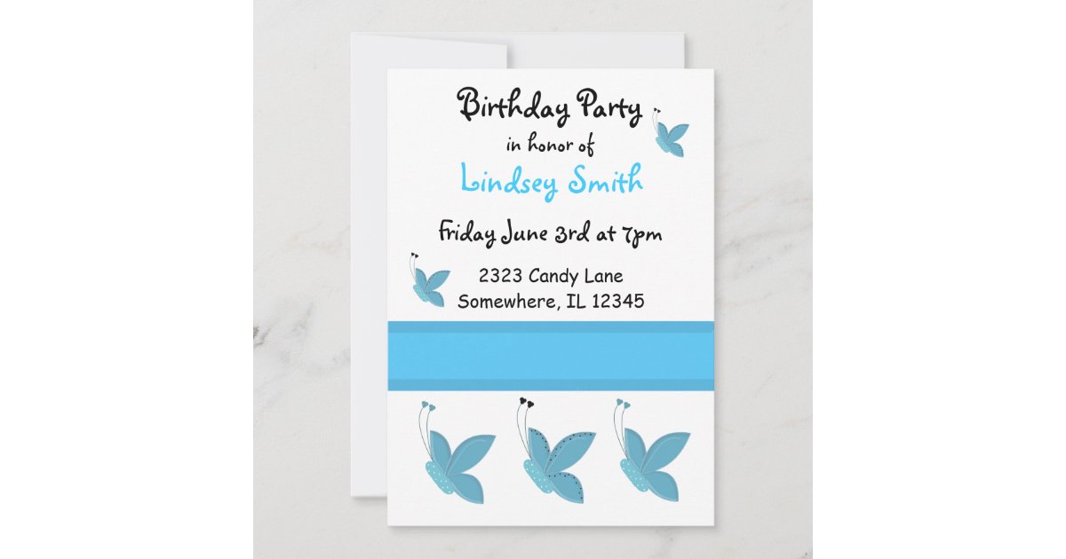 Blue Butterflies Birthday Invitation | Zazzle