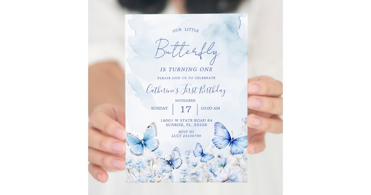 Blue Butterflies Birthday Party Invitation | Zazzle
