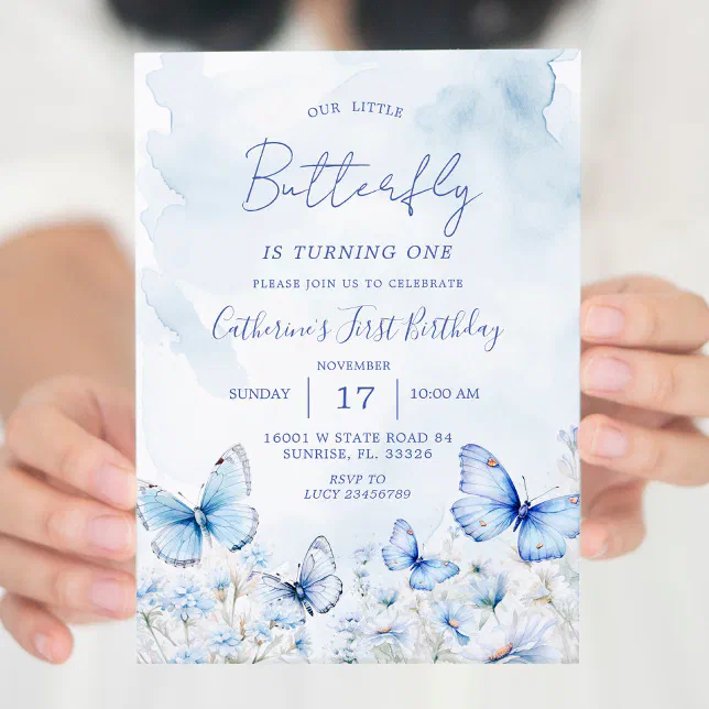 Blue Butterflies Birthday Party Invitation | Zazzle