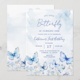 Blue Butterflies Birthday Party Invitation | Zazzle
