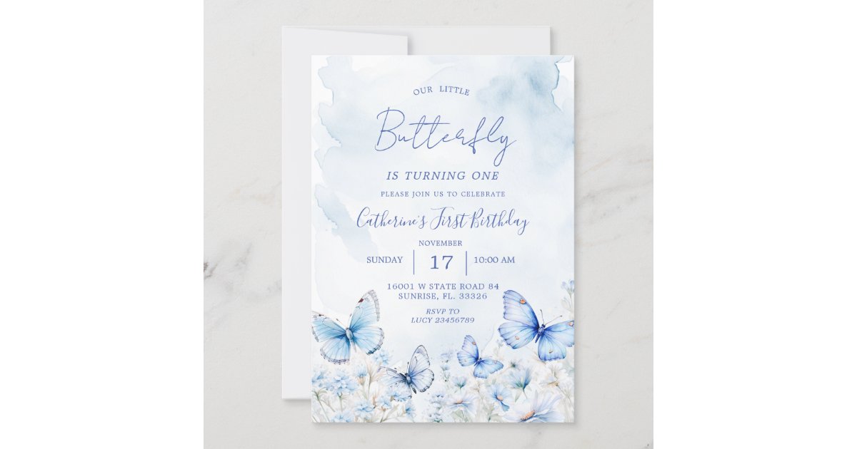 Blue Butterflies Birthday Party Invitation | Zazzle