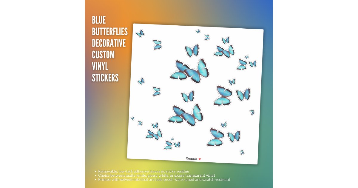 Blue Butterflies Decorative Custom Vinyl Stickers | Zazzle