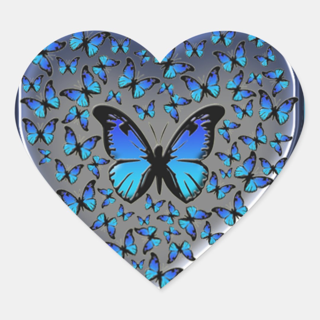 blue butterflies heart heart sticker | Zazzle