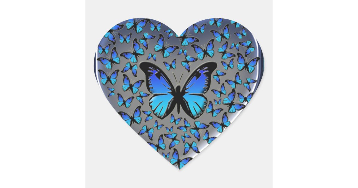 blue butterflies heart heart sticker | Zazzle