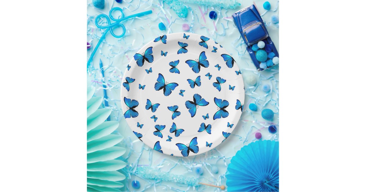 Blue butterflies paper plates | Zazzle