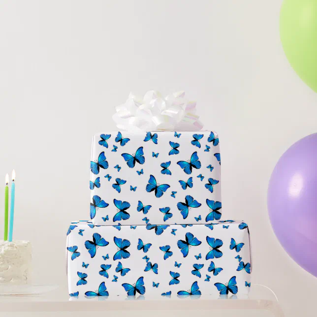 Blue butterflies wrapping paper | Zazzle