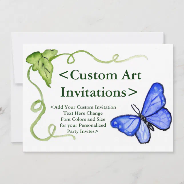 Blue Butterfly Art Custom Party Invitations | Zazzle