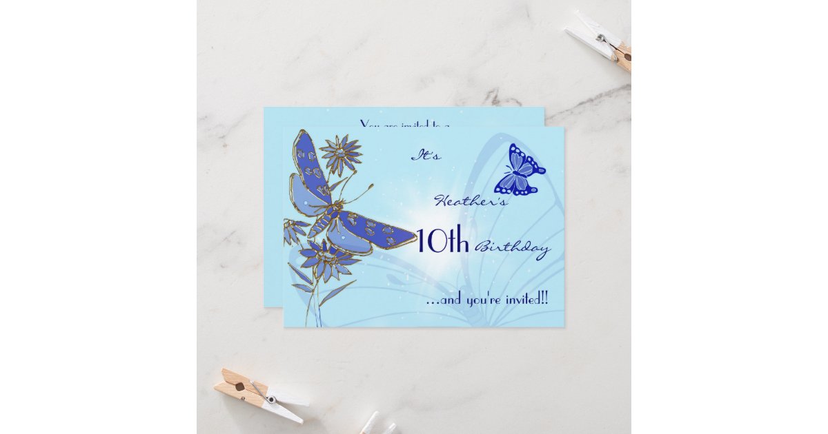 Blue Butterfly Birthday Invitation Card | Zazzle