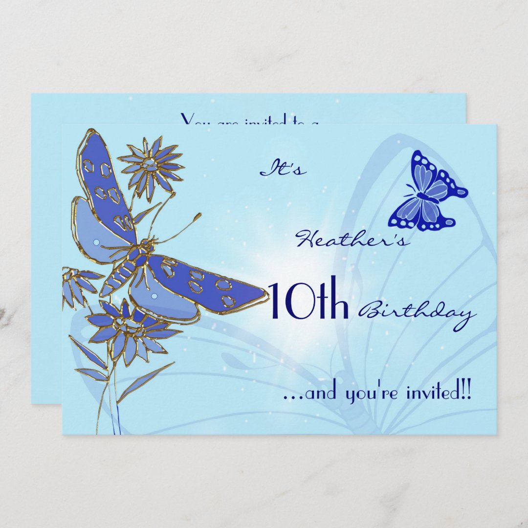 Blue Butterfly Birthday Invitation Card | Zazzle