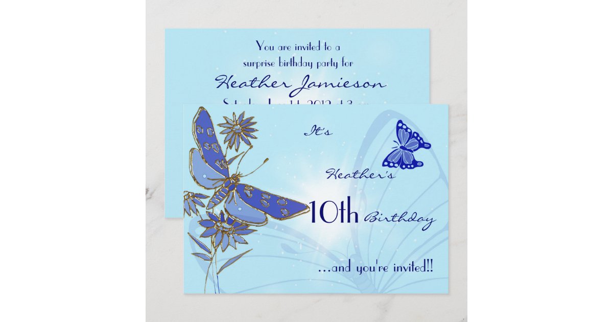 Blue Butterfly Birthday Invitation Card | Zazzle