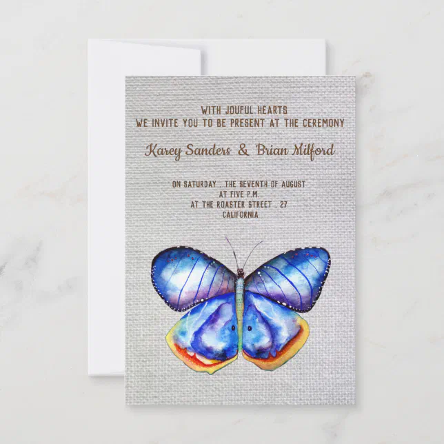 Blue Butterfly Canvas Wedding Invitation | Zazzle