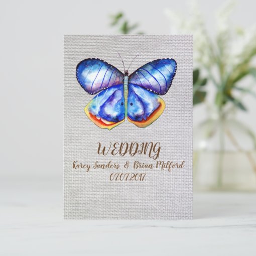 Blue Butterfly Canvas Wedding Invitation | Zazzle