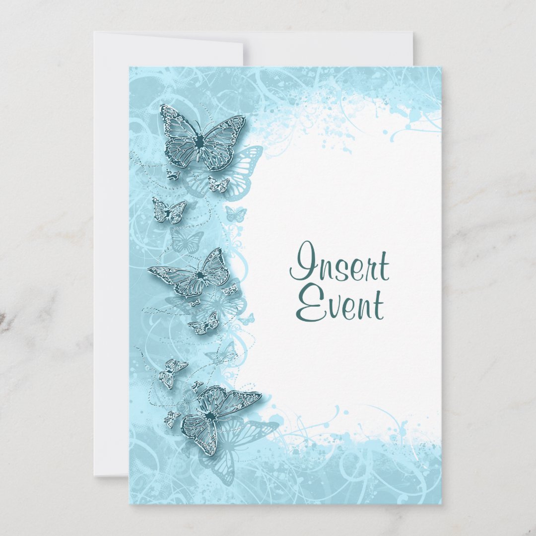 Blue butterfly elegant birthday wedding invitation | Zazzle