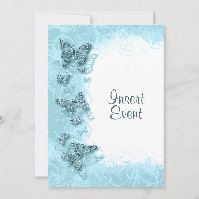 Blue butterfly elegant birthday wedding invitation | Zazzle