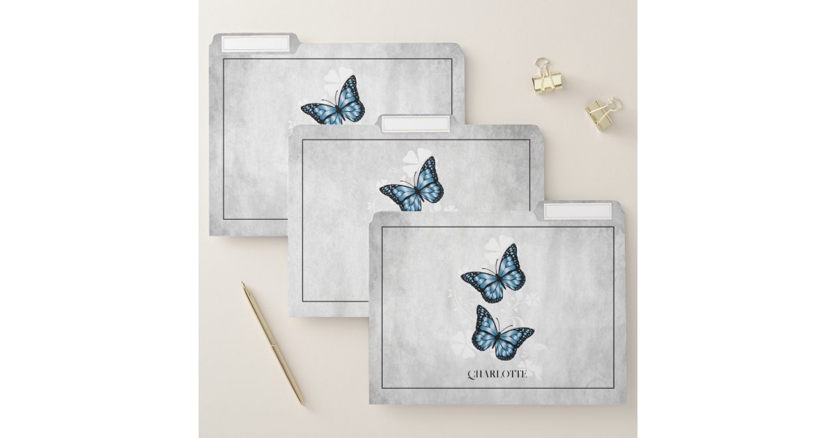 Blue Butterfly Floral File Folder | Zazzle