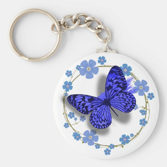 Blue Butterfly & Flowers Pretty Key/bag Chain Keychain | Zazzle.com