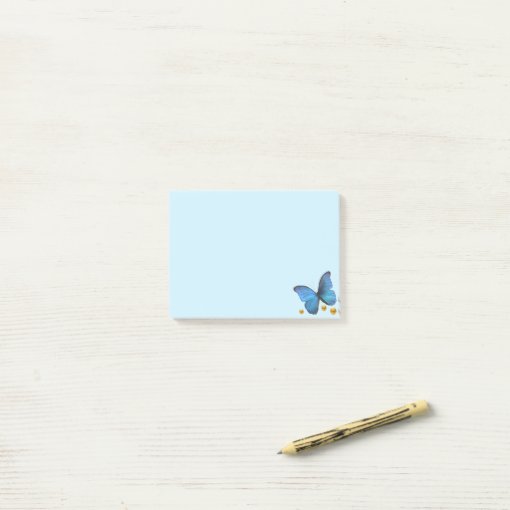 Blue Butterfly & Gold Confetti on Light Blue Post-it Notes | Zazzle