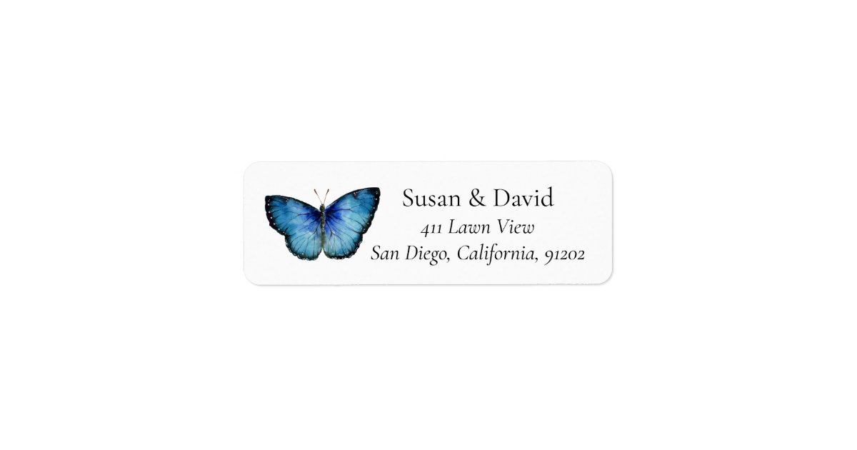 Blue Butterfly Insect Address Label | Zazzle