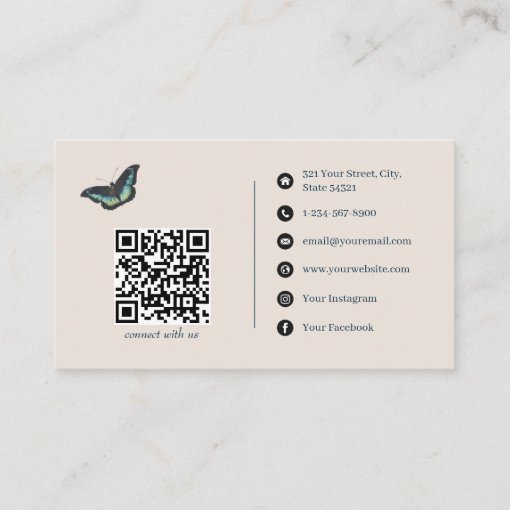 Blue Butterfly Minimalist Social Media QR Code Business Card | Zazzle