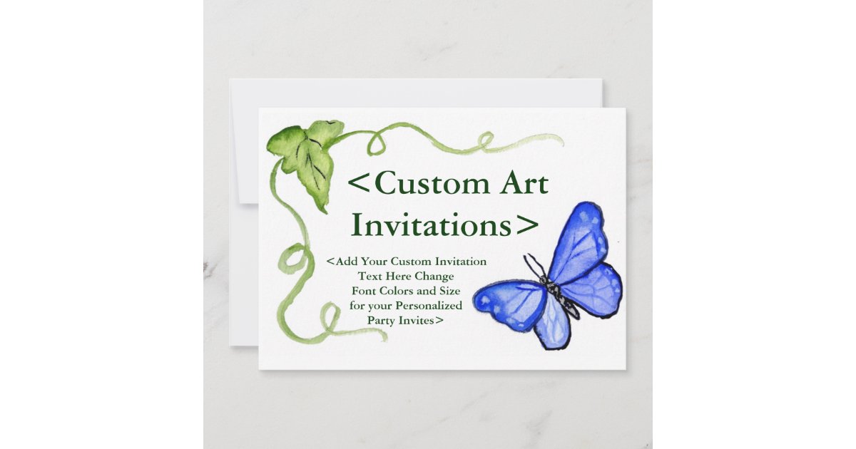 Blue Butterfly Personalized Art Invitations | Zazzle