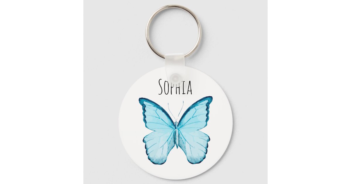 Blue Butterfly Personalized Name Template Keychain | Zazzle