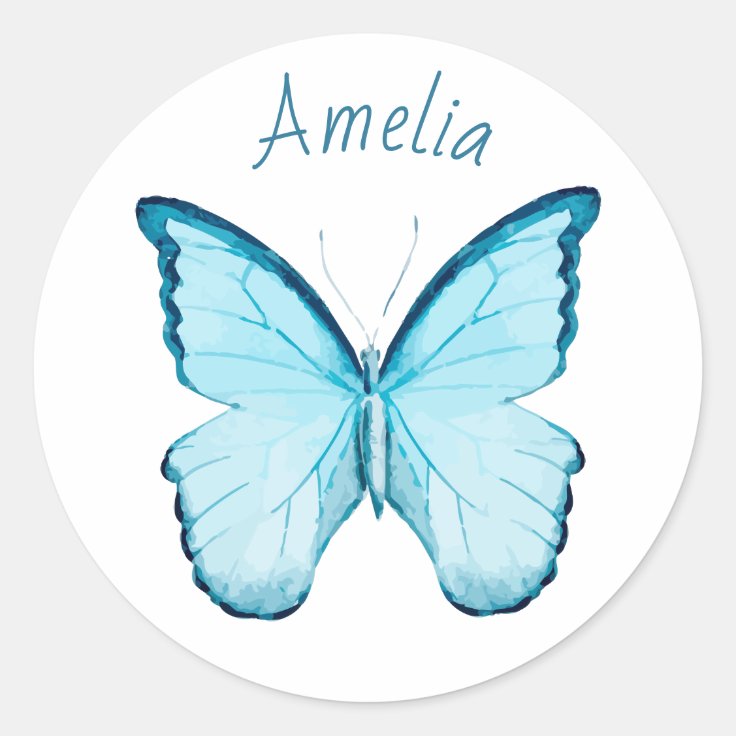 Blue butterfly personalized name template sticker | Zazzle