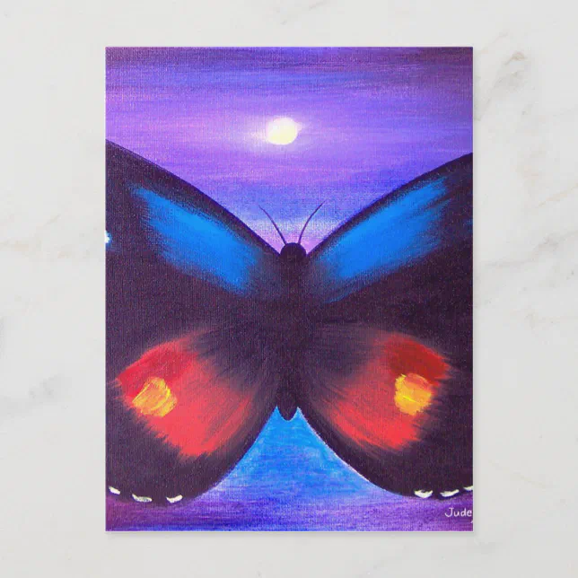 Blue Butterfly Sunset Painting - Multi Postcard | Zazzle