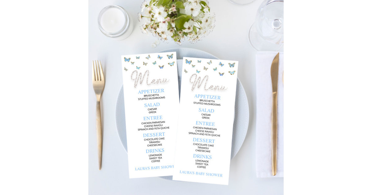 Blue Butterfly Themed Baby Shower Food Menu | Zazzle