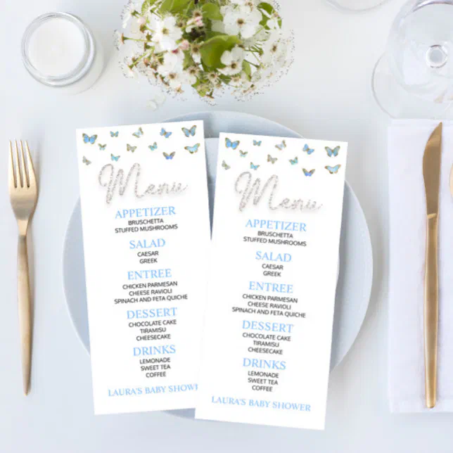 Blue Butterfly Themed Baby Shower Food Menu | Zazzle