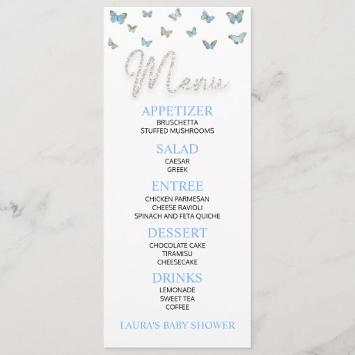 Blue Butterfly Themed Baby Shower Food Menu | Zazzle
