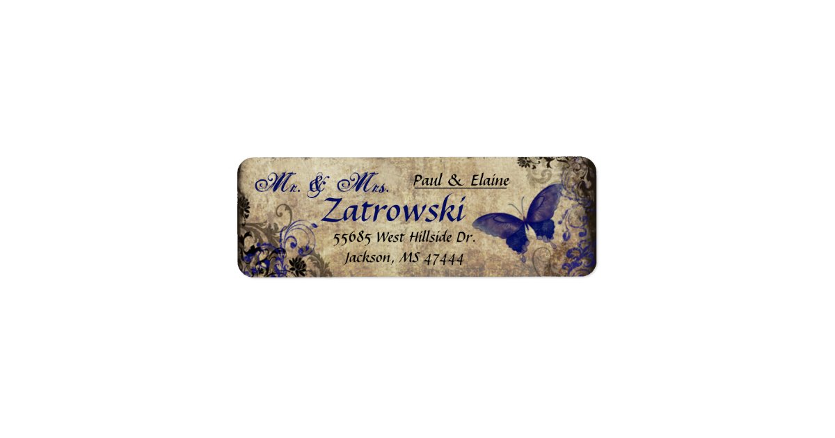 Blue Butterfly Vintage Address Label | Zazzle