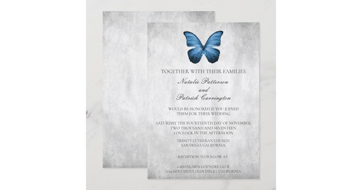 Blue Butterfly Wedding Invitation | Zazzle