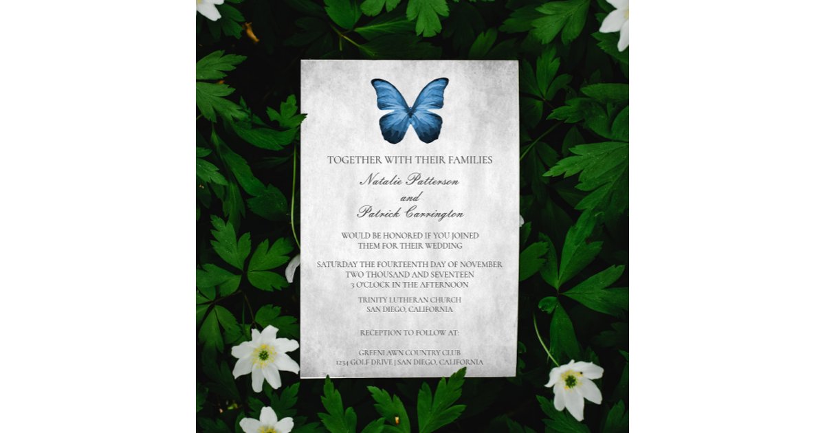 Blue Butterfly Wedding Invitation | Zazzle