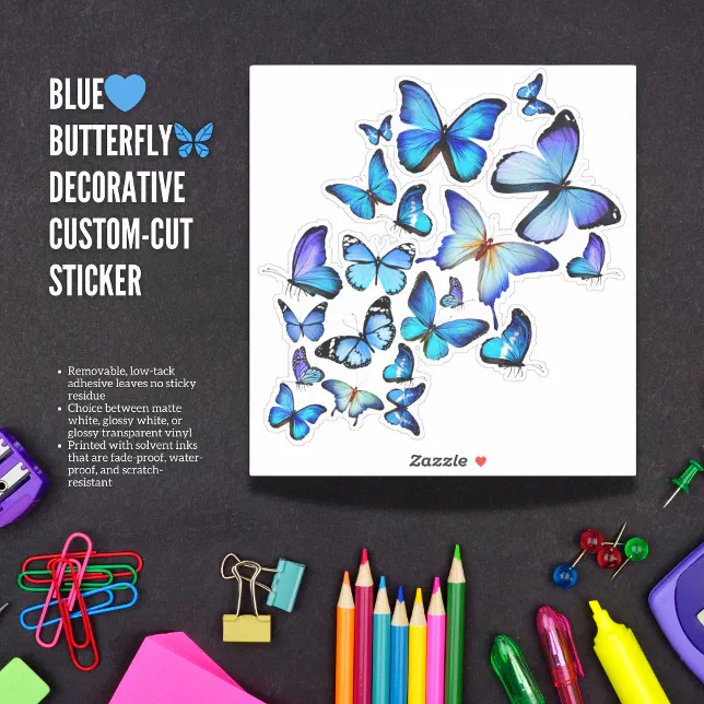Blue Butterfly曆Decorative Custom-Cut Sticker | Zazzle
