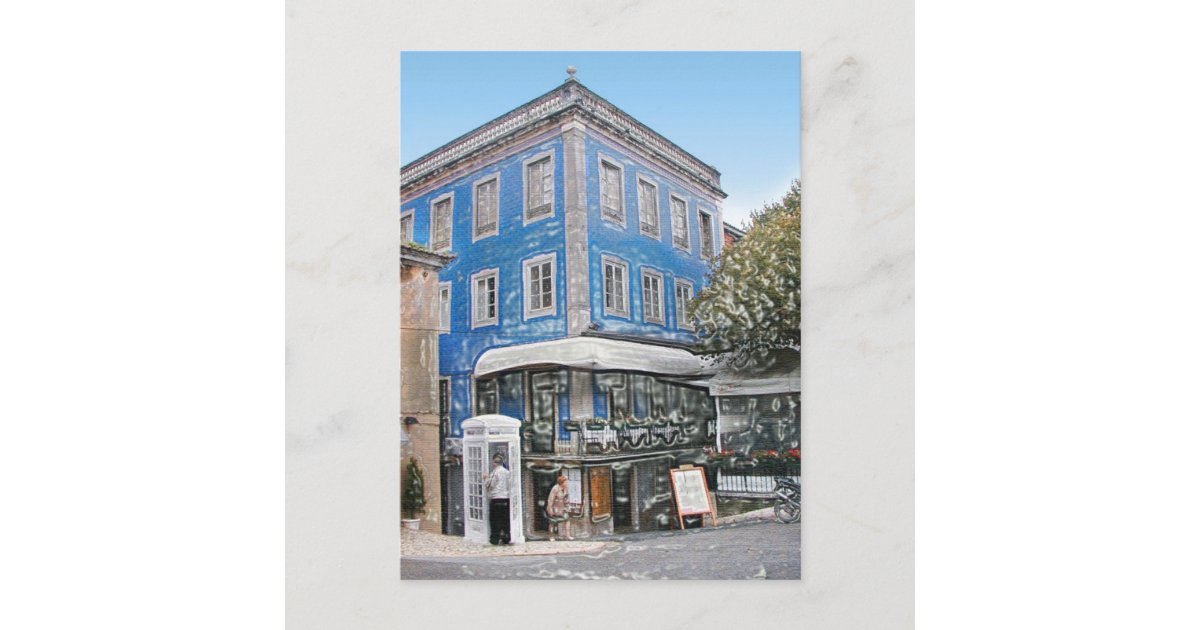 Blue Cafe on the Corner Postcard | Zazzle