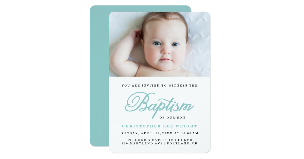 Blue Calligraphy Stylish Boy Baptism Invitation | Zazzle.com