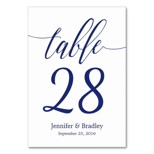 Blue Calligraphy Table Number | Editable Color | Zazzle